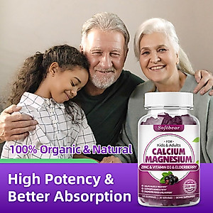 softbear Calcium Magnesium Zinc Gummies for Women, High Absorption Calcium Magnesium Supplement Chewable Calcium 600 mg for Bone Strength Vegan Elderberry Flavor 120 Gummies