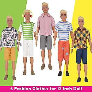 EuTengHao 30Pcs Doll Clothes and Accessories for 12 inch Boy and Girl Doll Includes 12 Set Wear Clothes Jeans and Wedding Dresses Tandem Bike Glasses Dog Bag and Colorful Balloons for 12 Inch Dolls