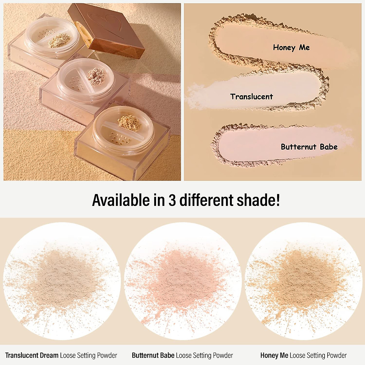 DEALPLUSDEAL Beauty Creations Loose Setting Powder Minimizes Pores and Fine Lines Matte Finish Natural Face Makeup Translucent Dream