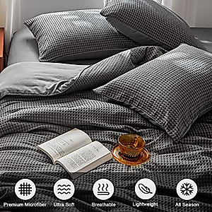 WARMDERN Grey Comforter Set Queen Size Waffle Weave Lightweight Bedding Comforter Sets Soft Microfiber Down Alternative Comforter 7 Pieces Bed in A Bag All Season(Gray, Queen)