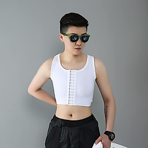 Front Hooks Chest Binder Adjustable Shoulder Strap Double X Back Shaper for Tomboy Trans Lesbian(white,M)