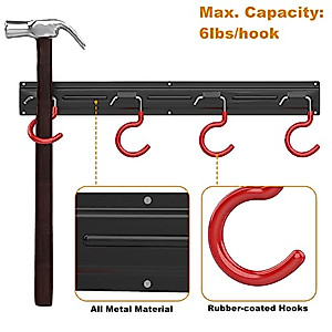 WALMANN All Metal 64 Inch Wall Mount Garden Tool Organizer for Garage, Mop and Broom Holder, Yard Tool Storage Rack for Rake, Shovel, Spade, Mop, Broom(4 Rails, 16 Hooks)