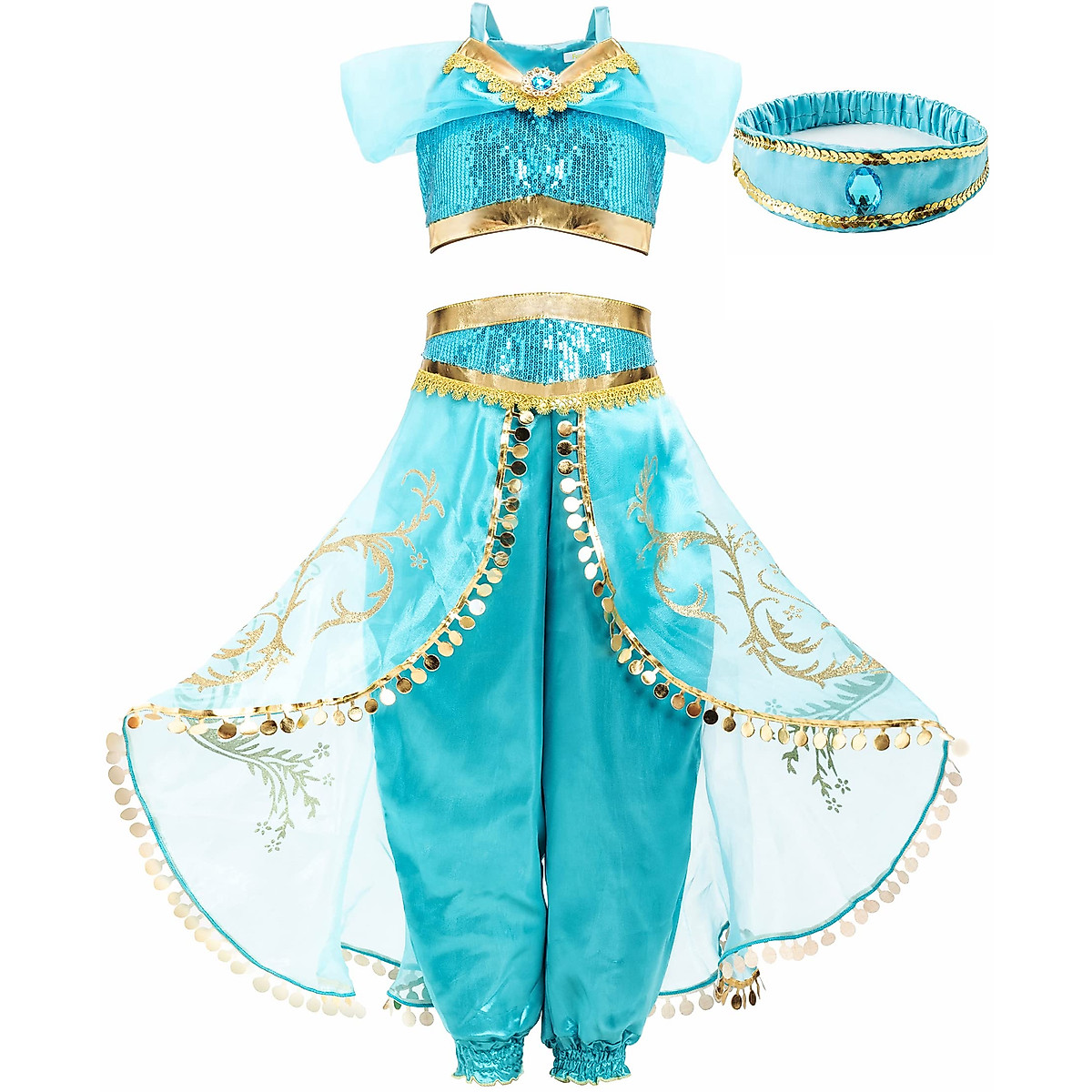 Funna Costume for Girls Princess Kids Dress Up Outfit Party Supplies Blue, 4-5T