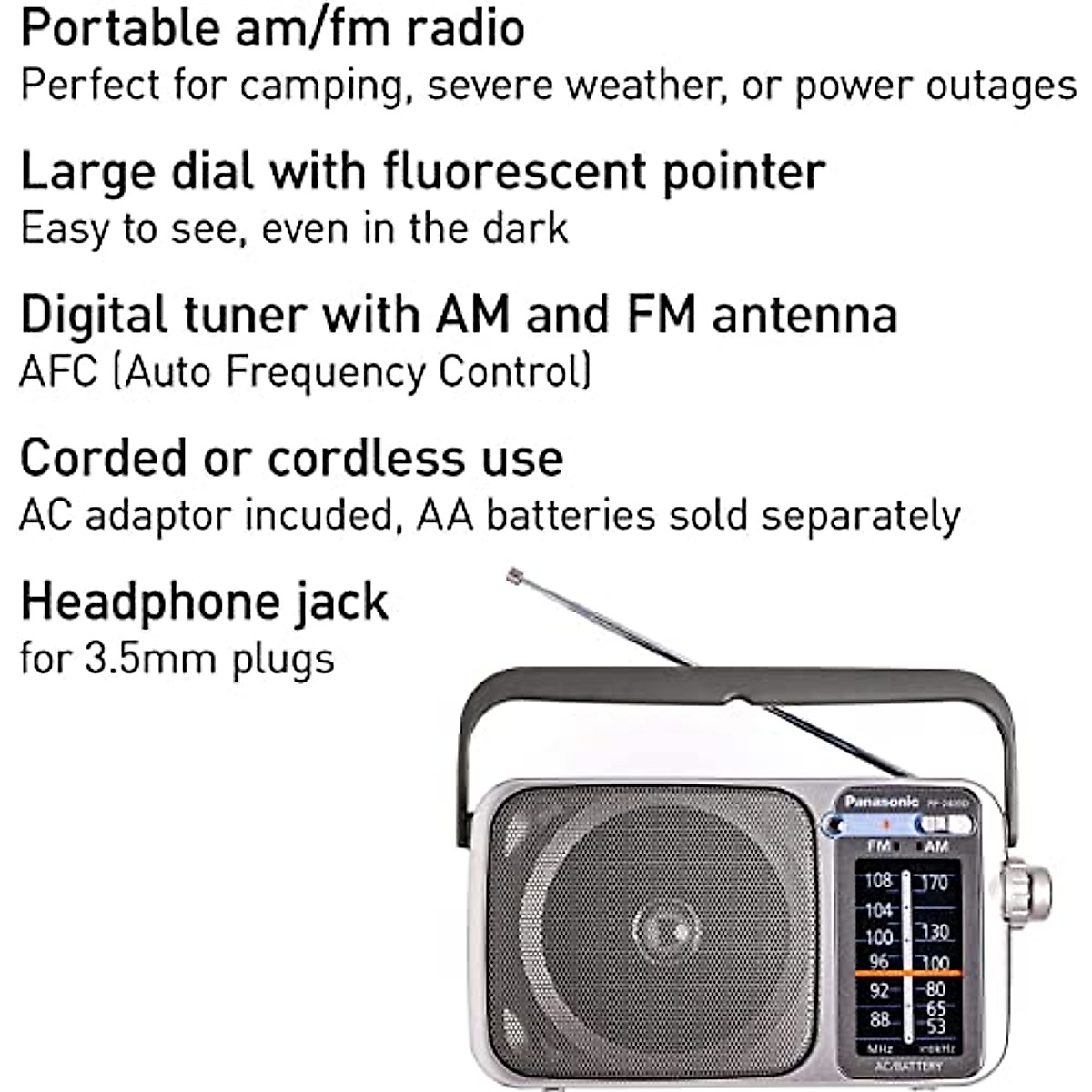 Panasonic RF-2400 AM/FM Radio, Silver