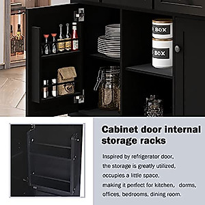 KELRIA Kitchen Cart with Drop-Leaf Countertop, Kitchen Island on 5 Universal Wheels with Open Shelves, Storage Cabinet and 3 Drawers, Large Rubberwood Top Breakfast Bar for Dining Room