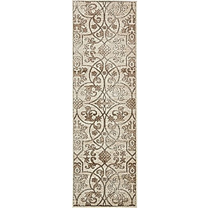 Unique Loom Rushmore Collection Classic Traditional White Tone-on-Tone Textured Intricate Design Area Rug (3' 0 x 9' 10 Runner, Tan/ Beige)
