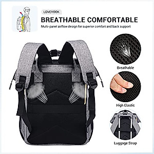 LOVEVOOK Laptop Backpack Women, 15.6 Inch Computer Backpack with Charger, Water Resistant Teacher Bag Work Backpack with Laptop Compartment for Travel Business College, Grey