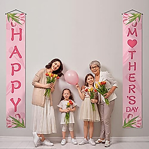 Happy Mother's Day Porch Banner Welcome Porch Sign Pink Heart Wall Hanging Banner Best Mom Ever Party Front Door Holiday Party Decor