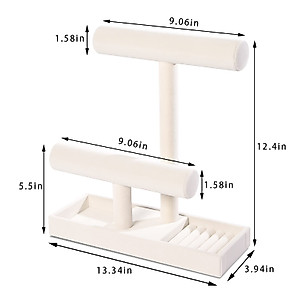 ByKen Multi-Functional 2 Tier Jewelry Holder,Necklace Bracelet Holder with Earrings Rings Tray,Jewelry Organizer Stand for Scrunchie Watches(Beige Velvet)