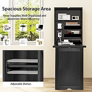 Wall-Mounted Fold-Out Convertible Floating Desk Space Saver, Multi-Function Murphy Desk for Home Office, Space Saving Computer/Hanging Desk, Table with Storage Area