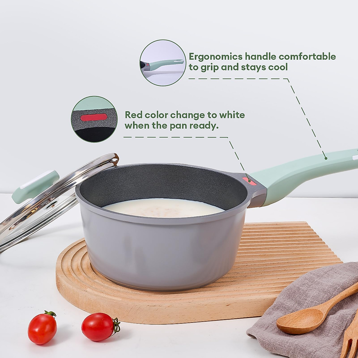 JEETEE Pots and Pans Set Nonstick 3 Pcs, Induction Cookware Sets with Stay Cool Handle, 8 Inch Frying Pan and 2.0 Quart Saucepan with Lid, PFOS PFOA Free, (Induction, Gas, Ceramic & Electric Stove)