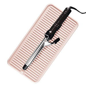 mDesign Silicone Heat-Resistant Hair Care Styling Tool Mat for Curling or Flat Irons, Straighteners on Bathroom Countertop, Raised Edges, Non-Slip, Waterproof, Linelle Collection, Light Pink/Blush