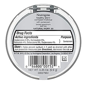 Neutrogena Healthy Skin Compact Lightweight Cream Foundation Makeup with Vitamin E Antioxidants, Non-Greasy Foundation with Broad Spectrum SPF 55, Natural Ivory 20, 0.35 oz