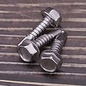 #14 x 3/4" (50 pcs) Hex Washer Head Self Drilling Screws, 410 Stainless Steel Metal Sheet Tek Screws, Self Tapping Point, No Pre-drilled Hole Needs