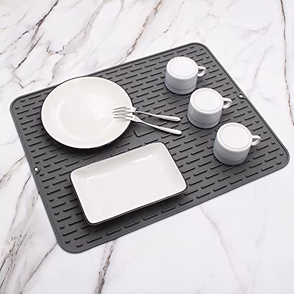 Tongjude Silicone Dish Drying Mat - Small 15" x 10" - Flexible Rubber Dish Draining Mat, Heat Resistant Silicone Trivet, Counter Top Mat, Sink Mat