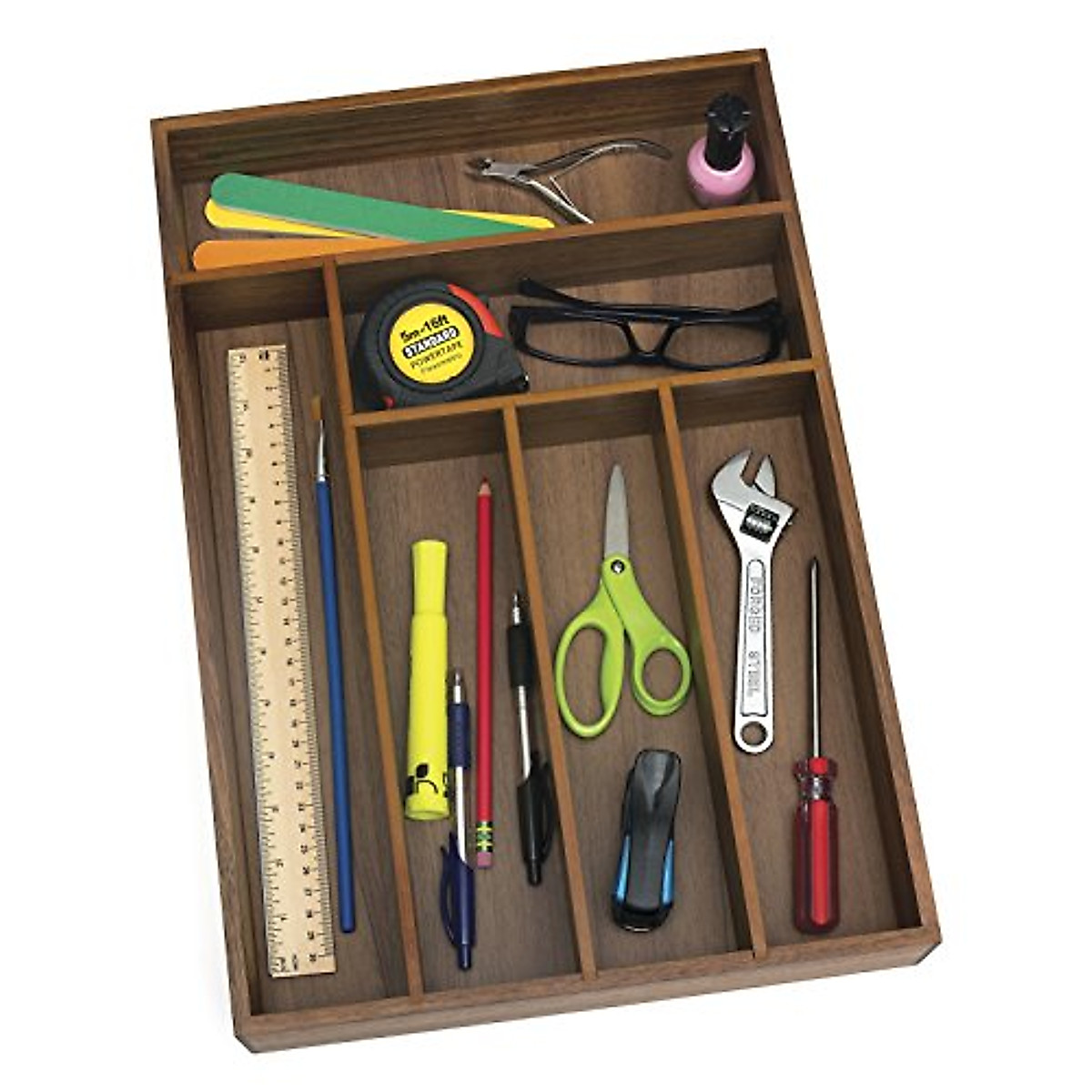 Lipper International 1078 Acacia Wood Deep Flatware Organizer with 6 Compartments, 11-3/4" x 17-1/2" x 2-1/2"