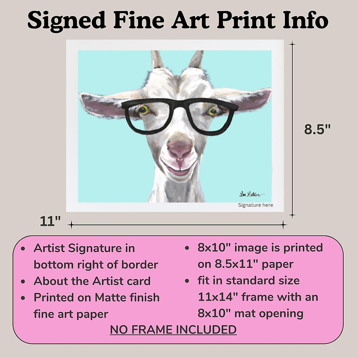 Goat Art Print - Goat Decor - Goat with Glasses Art - Gifts for Goat Lovers - Cute Goat Print - Goat Gifts - Goat Wall Art - Goat Art from Lee Keller, Hippie Hound Studios