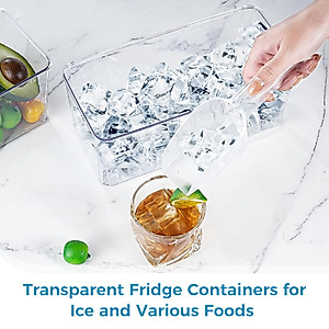 4 Set Clear Storage Bins with Scoops Stackable, Acrylic Freezer Ice Buckets with Scoops for Parties, Plastic Pantry Organizer Bins Food Storage Bins with Handle for Fridge, 4.4 Liter