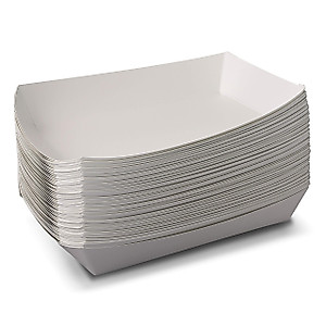 MT Products French Fries Paper Food Tray - 6.9" x 6.6" x 1.2 (50 Pieces) White Shallow Serving Nachos Boats Disposable - Grease Resistant Trays - Made in The USA