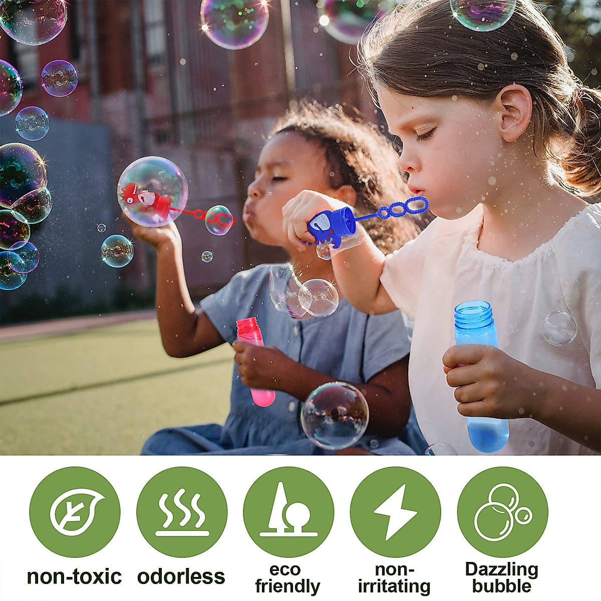 24Pcs Dinosaur Bubble Wands, Dinosaur Birthday party favors, Bubbles for Kids,Outdoor Toys, Goodie Bags Filler, Bubble Blowing Toys,Prize Boxes.(with 24 Gift Cards)