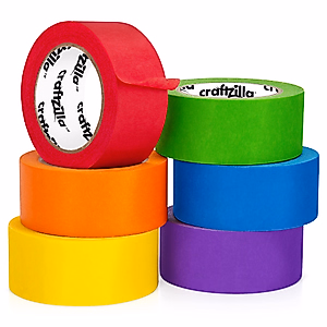 Craftzilla Colored Masking Tape – 6 Roll Multi Pack – 180 Feet x 1 Inch of Colorful Craft Tape – Vibrant Rainbow Colored Painters Tape – Great for Arts & Crafts, Labeling and Color-Coding