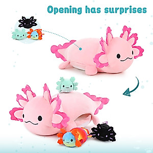 MaoGoLan 4Pcs Giant Axolotl Plush with 3 Babies Inside-23.5" Large Ultra Soft Axolotl Stuffed Animals Throw Pillow-Squishy Plush Collection Gift for Axolotl Lover,Kids,Teens