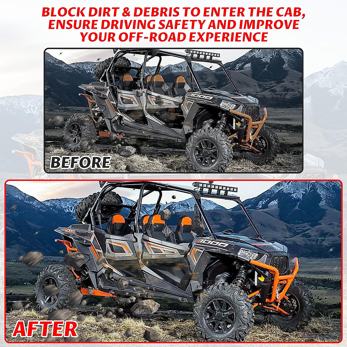 SAUTVS Lower Door Panels for Polaris RZR XP4 1000, 4 Seater Lower Half Door Inserts with Built-in Metal Frame for 2014-2023 Polaris RZR XP 4 1000 Turbo S 900 EPS(4 Doors, Replace #2879942)