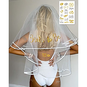 Bachelorette Party Decorations, Bridal Shower Decorations for Engagement Wedding Parties, 52pcs Bride To Be Party Supplies Kit with Sash, Veils, Banner, Cake Toppers, Temporary Tattoos & Gold Balloons