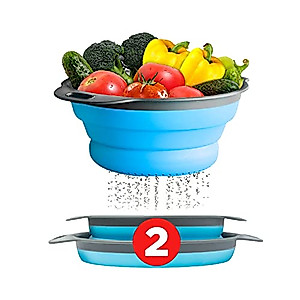 Say Goodbye to Clunky Colanders: 2-Piece Silicone Collapsible Colander Set by Comfify™- Compact, Convenient, and Ideal for Any Kitchen