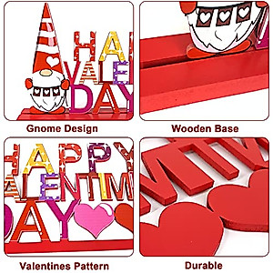 TURNMEON 3 Pcs Valentine's Day Table Decorations Sign Love Red Heart XoXo Gnome Happy Valentines Day Wooden Table Centerpieces Decoration for Valentine Home Office Decor Dinner Room Party Coffee