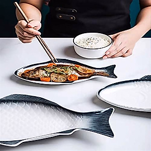 KOWMcp Dinner Plates Dinner Plate Ceramic Fish Plate Shape Large Capacity Plate Soup Noodles Salad Bowl Fruit Plate Dinner Plate