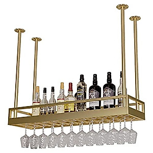 KEPMOGOH Ceiling Wine Glass Rack, Adjustable Hanging Metal Wine Holder Cabinet, Floating Iron Bottle Holder Wine Shelf, Wall-Mounted Wine Rack Storage Shelve for Bar Cafe Kitchen Party(Size : 120cm)