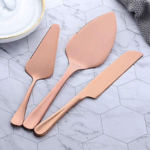 Cake Server Set,Rose Gold 18/8 （304）Stainless Steel Cake Shovel,Cake Knife&Dessert Fork/Cake Cutting Sets for Wedding,Anniversary,Party Supplies by BUY THINGS!