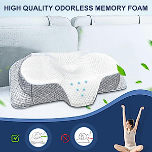 Iouyk Neck Pillows for Pain Relief Sleeping, Contoured Memory Foam Pillows, Ergonomic Orthopedic Neck Support Pillow for Side, Back and Stomach Sleepers with Breathable Washable Cover