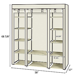69" Portable Closet Storage Organizer Non-Woven Fabric Clothes Wardrobe 12 Shelves 5 Floors (Beige)