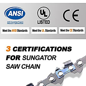 SUNGATOR 3-Pack 18 Inch Chainsaw Chain SG-S62, 3/8" LP Pitch - .050" Gauge - 62 Drive Links, Compatible with Craftsman, Ryobi, Homelite, Poulan