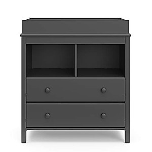 Storkcraft Alpine 2 Drawer Changing Table Chest (Gray) - Attached Changing Table Topper Fits Any Standard-Size Baby Changing Pad, 2 Drawers, 2 Shelves for Extra Nursery Storage, Easy to Assemble