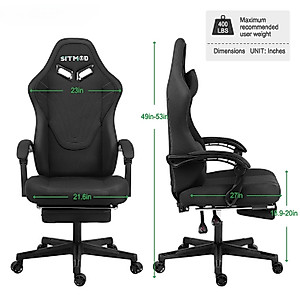 Gaming Chair,Big and Tall Gaming Chair with Footrest,Ergonomic Computer Chair,Fabric Office Chair with Lumbar Support,360 Degree Swivel and Height Adjustment,Video Gaming Chair for Adults-Black