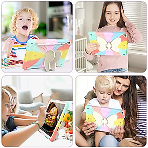 Ambison Compatible with iPad 9th/8th/7th Generation Case 10.2 2021/2020/2019 with 9H Tempered Glass Screen Protector,Push Popit Fidget Case with Pencil Holder Kickstand&Shoulder Strap-Rainbow