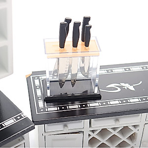 Hiawbon 1:6 Scale Miniature Kitchen Knife Set with Knife Shelf 5-Piece Mini Cooking Knives with Plastic Knife Storage Box for Mini House Kitchen Furniture Accessories