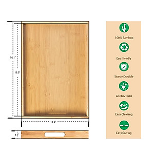 Krismax Serving Tray with Handles, Bamboo Breakfast Tray Wooden Trays Decorative Serving Platter for Eating, Working, Storing, Used in Bedroom, Kitchen, Living Room, Bathroom, Hospital and Outdoors
