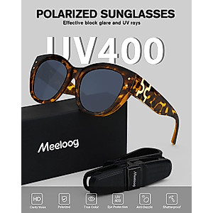Meeloog Polarized Sunglasses Fit Over Glasses For Women, Trendy Round Sun Glasses Lightweight Wrap Around Shades MST0080 (P1 Tortoise Frame/Grey Lens)