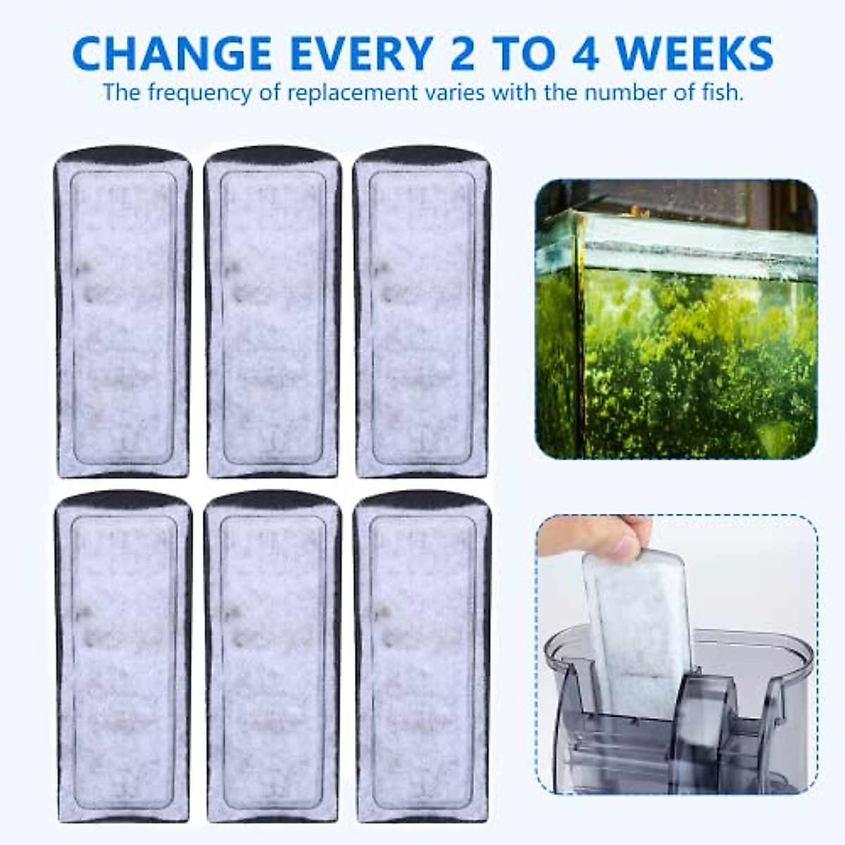Watris Veiyi Fish Tank Filter Cartridge, 6Pcs Aquarium Filter Cotton Replacement, Wall Mounted Filter Accessory Cartridge Carbon Supplies