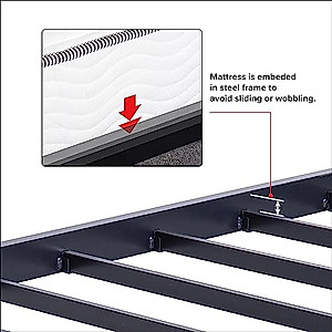 Olee Sleep 18 Inch Heavy Duty Steel Slat Anti-Slip Support, Easy Assembly Platform Bed frame, Noise Free Steel Mattress Foundation, Maximum Storage, No Box Spring Needed, Black, Queen Size