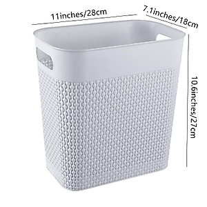 QPB Trash Can Plastic Trash Can Wastebaskets Garbage Bin Recycling Bin Slim Garbage Can Trash Bin with Handles for Narrow Space Bathroom Bedroom Laundry Home Kitchen Office (Large, Grey)