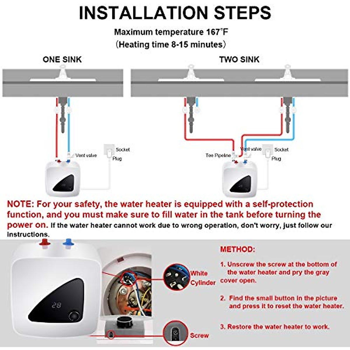 FVSTR Electric Mini-Tank Water Heater, 2.5-Gallon Point of Use for Instant Hot Water, 1440W, 120V - Shelf, Under Sink, Wall or Floor Mounted, Etank Series