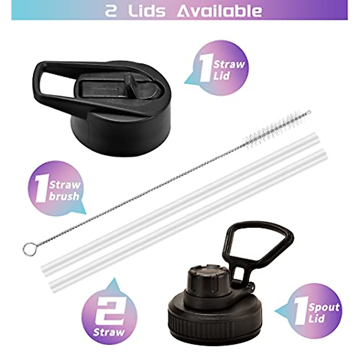 Farsea Insulated Water Bottle with Straw Lid & Spout Lid & Paracord Handle, Stainless Steel Water Bottle Wide Mouth, Double Wall Sweat-Proof BPA-Free, 32 oz, Gradient Mint + Pink + Purple