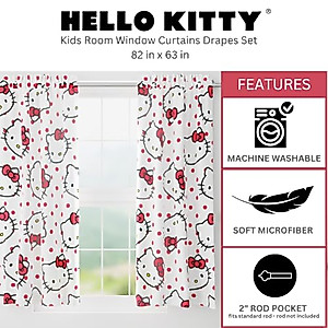 Franco Hello Kitty Kids Room Window Curtains Drapes Set, 82 in x 63 in, (Official Licensed Product)