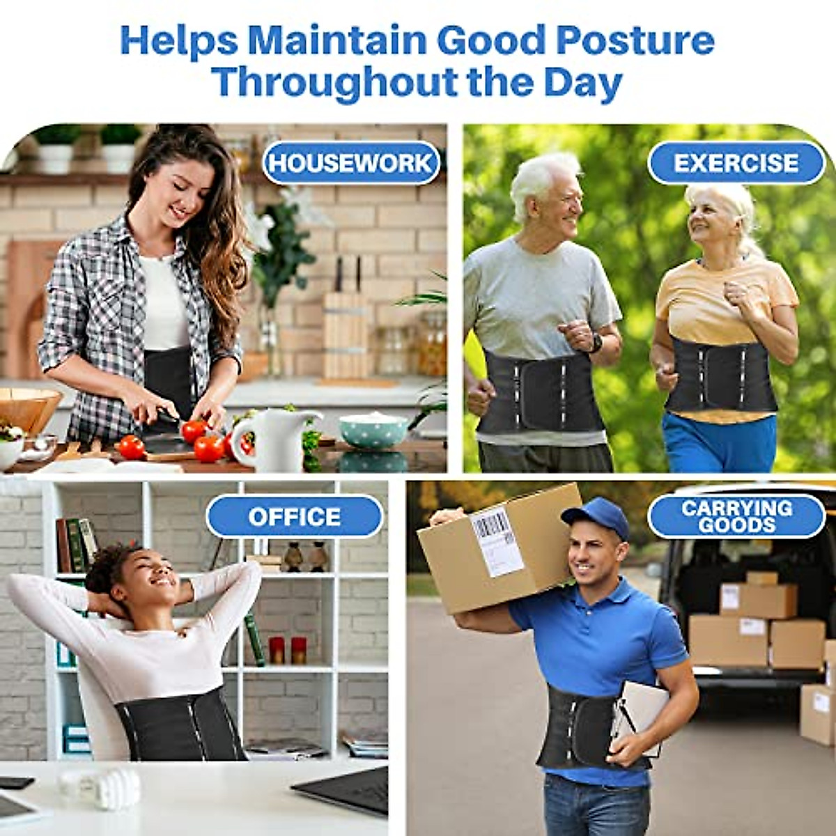 ONETWOFIT Lumbar Support Belt, Back Brace for Women Men, Back Support Belt with Lumbar Pad Black OT049801