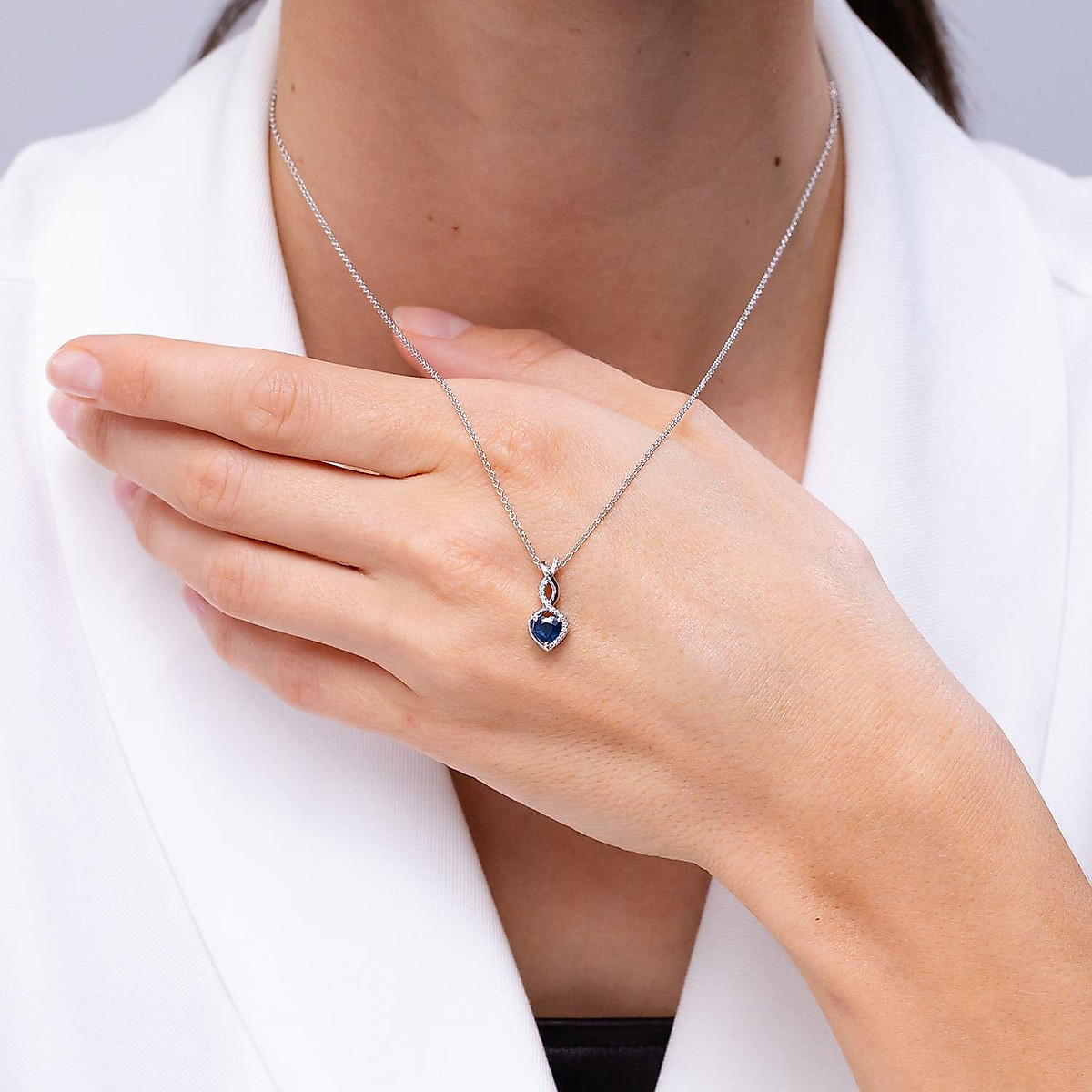 Angara Natural 0.3 Ct Blue Sapphire and 0.03 Ct Diamond Heart Pendant Necklace for Women in 14K White Gold (Grade-AAA | Size-4mm) | September Birthstone, Birthday, Anniversary Jewelry Gift For Women